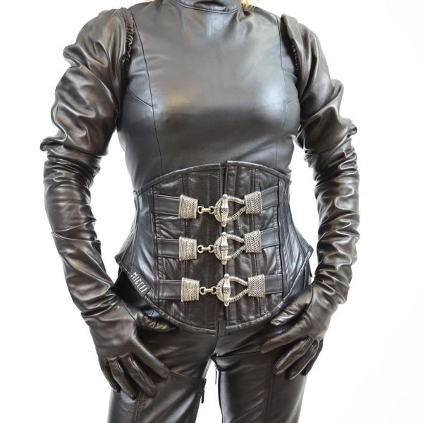 100 cm lange schwarze Damen Lederhandschuhe ungefüttert von Miceli ...